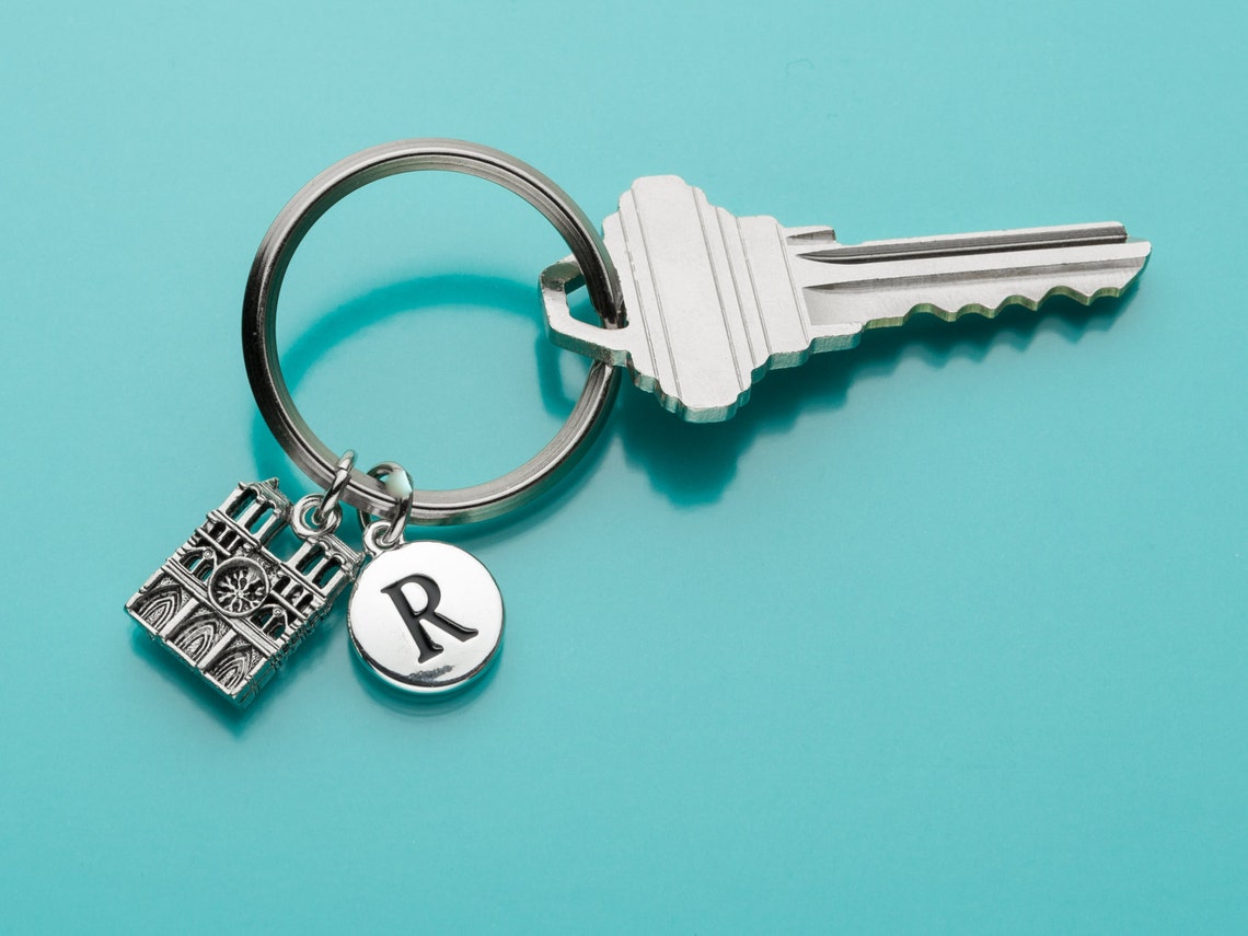 Notre Dame Keychain Notre Dame Key Ring Initial Keychain | Etsy