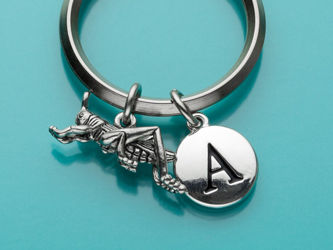 Grasshopper Keychain, Grasshopper Key Ring, Cricket Keychain, Initial ...