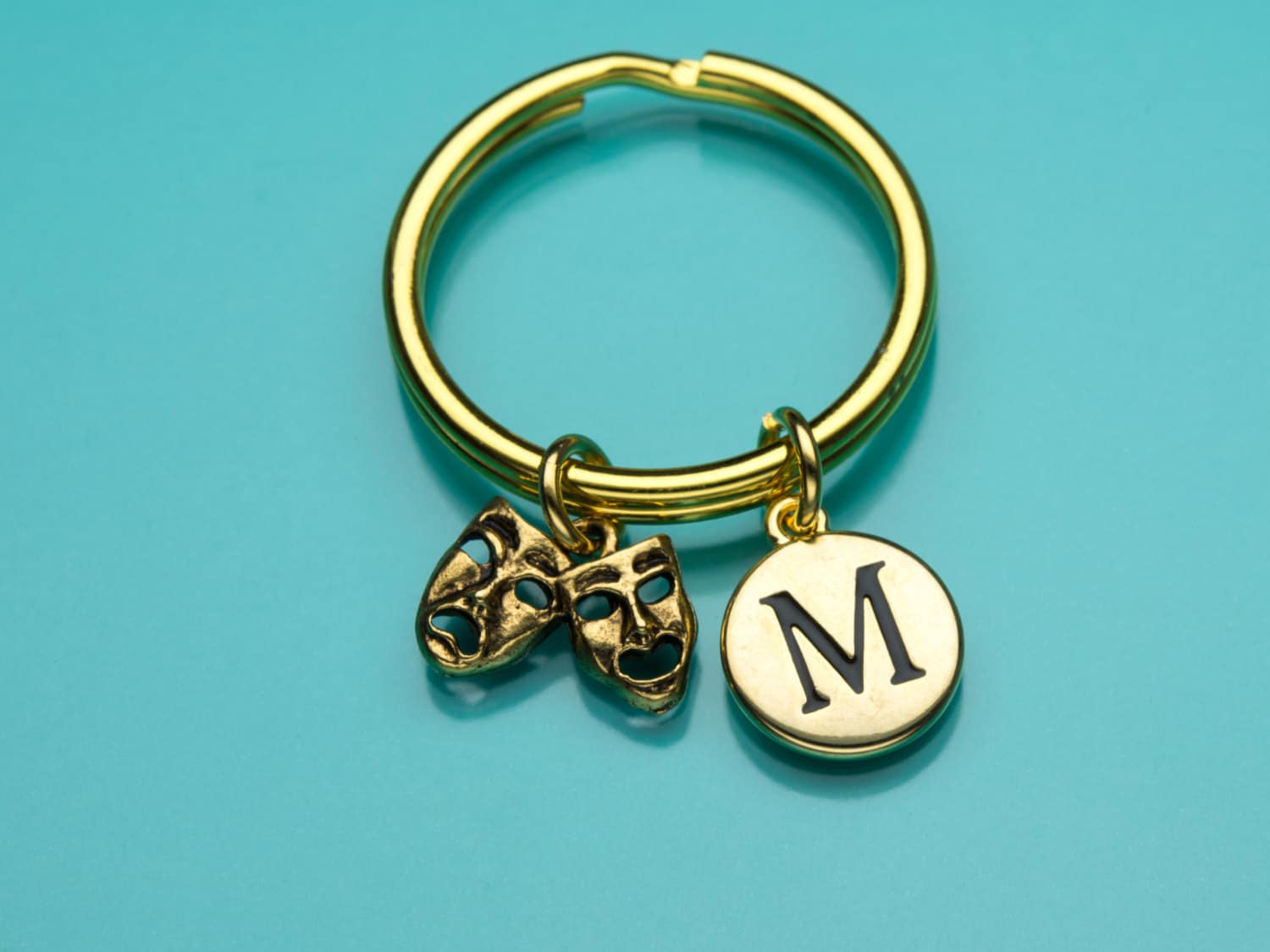 Comedy/tragedy Mask Keychain, Gold Comedy/tragedy Key Ring, Drama Charm ...