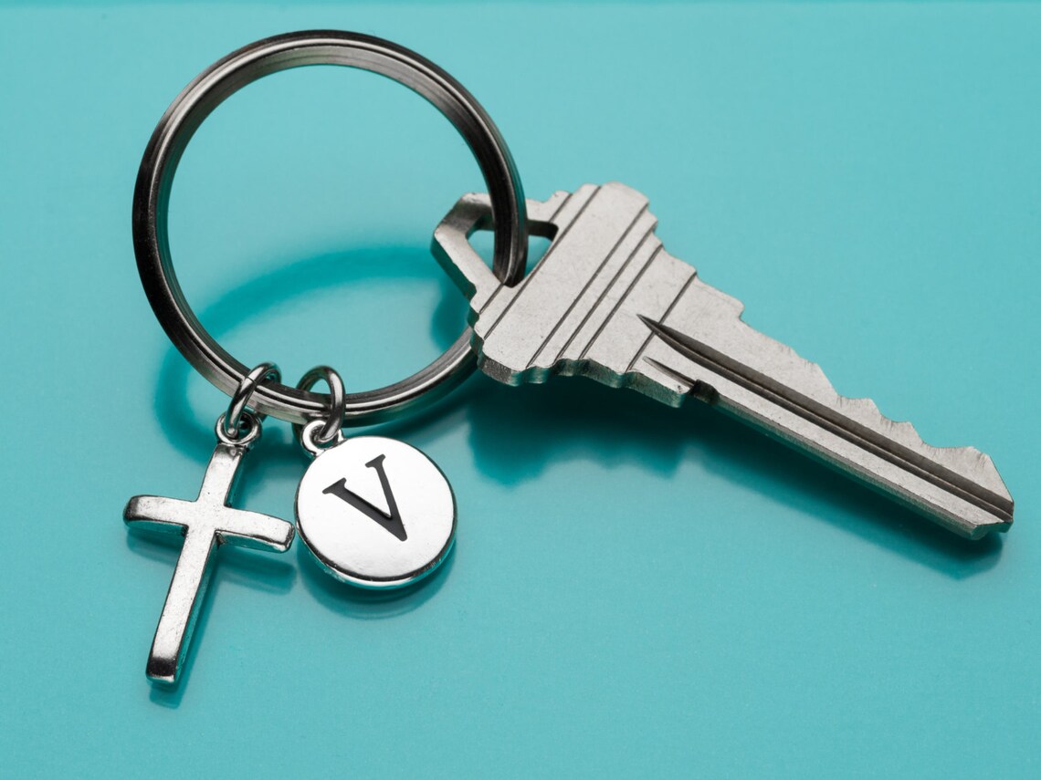 Cross Keychain Cross Key Ring Religious Symbol Initial | Etsy