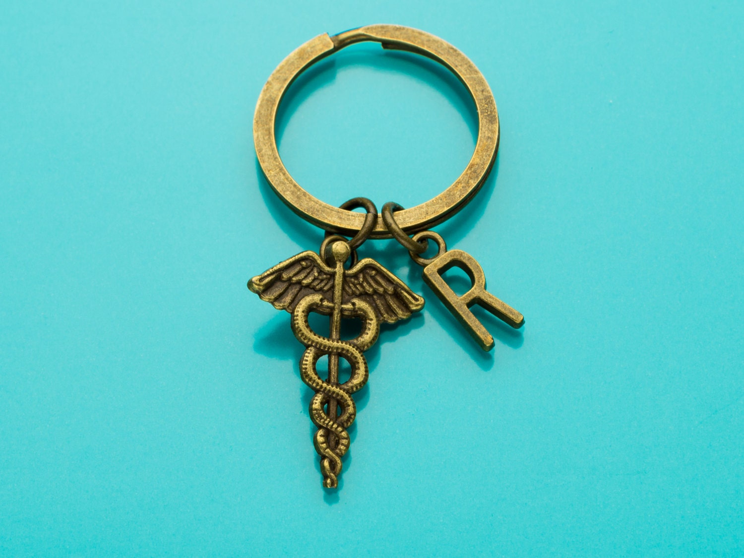 Caduceus Keychain Bronze Caduceus Key Ring Doctor Charm - Etsy