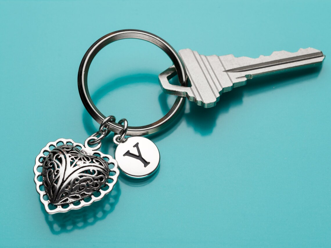 Heart Locket Keychain Filigree Heart Key Ring Love Charm - Etsy