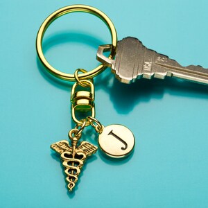 Caduceus Keychain, Gold Caduceus Key Ring, Doctor's Medical Symbol ...