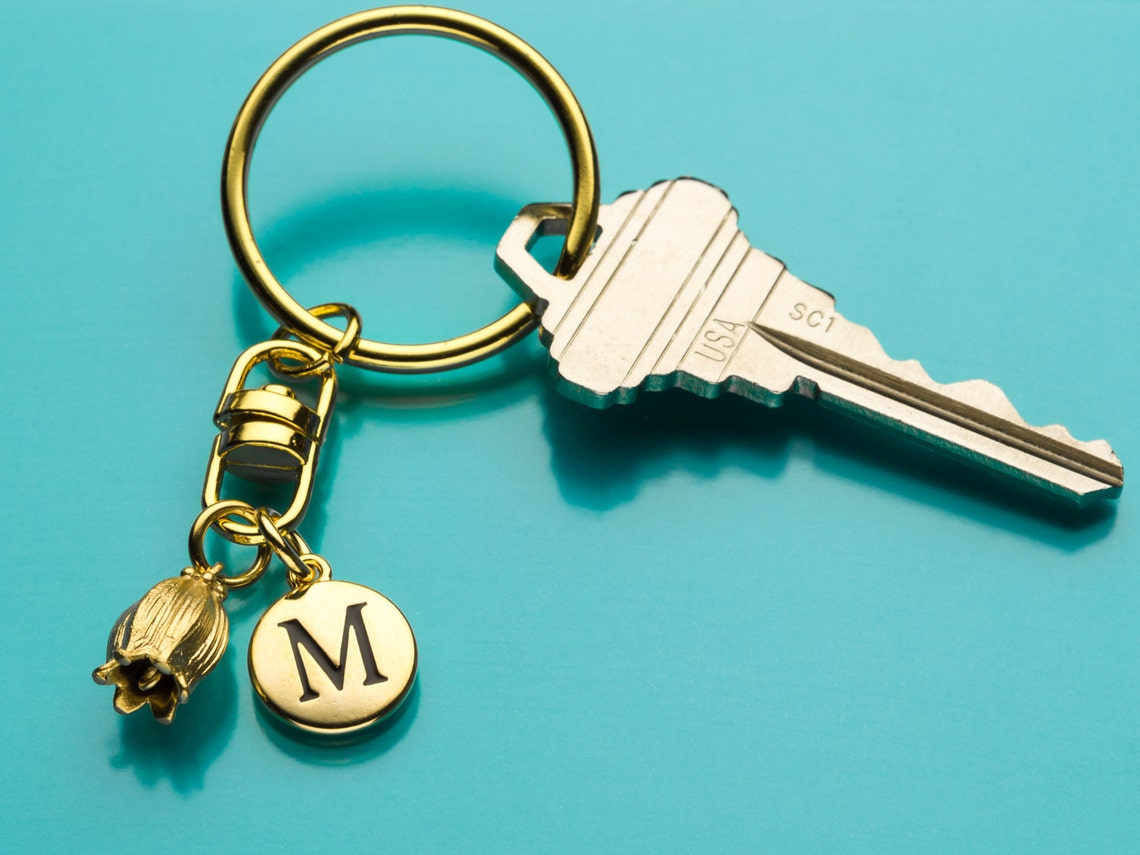 Tulip Keychain Gold Tulip Key Ring Flower Keychain Initial | Etsy