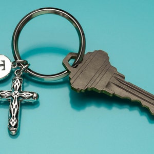 Celtic Cross Keychain, Fancy Cross Key Ring, Religious Symbol, Initial ...