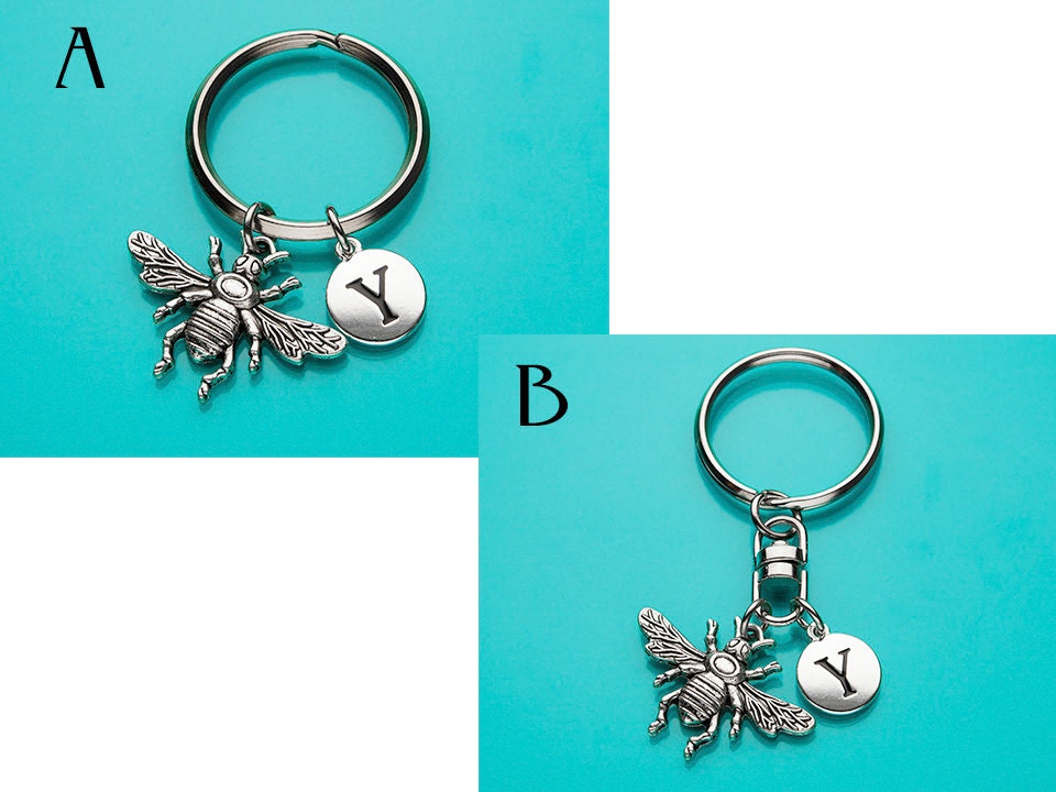 Queen Bee Keychain Bee Key Ring Bumble Bee Keyring Initial | Etsy