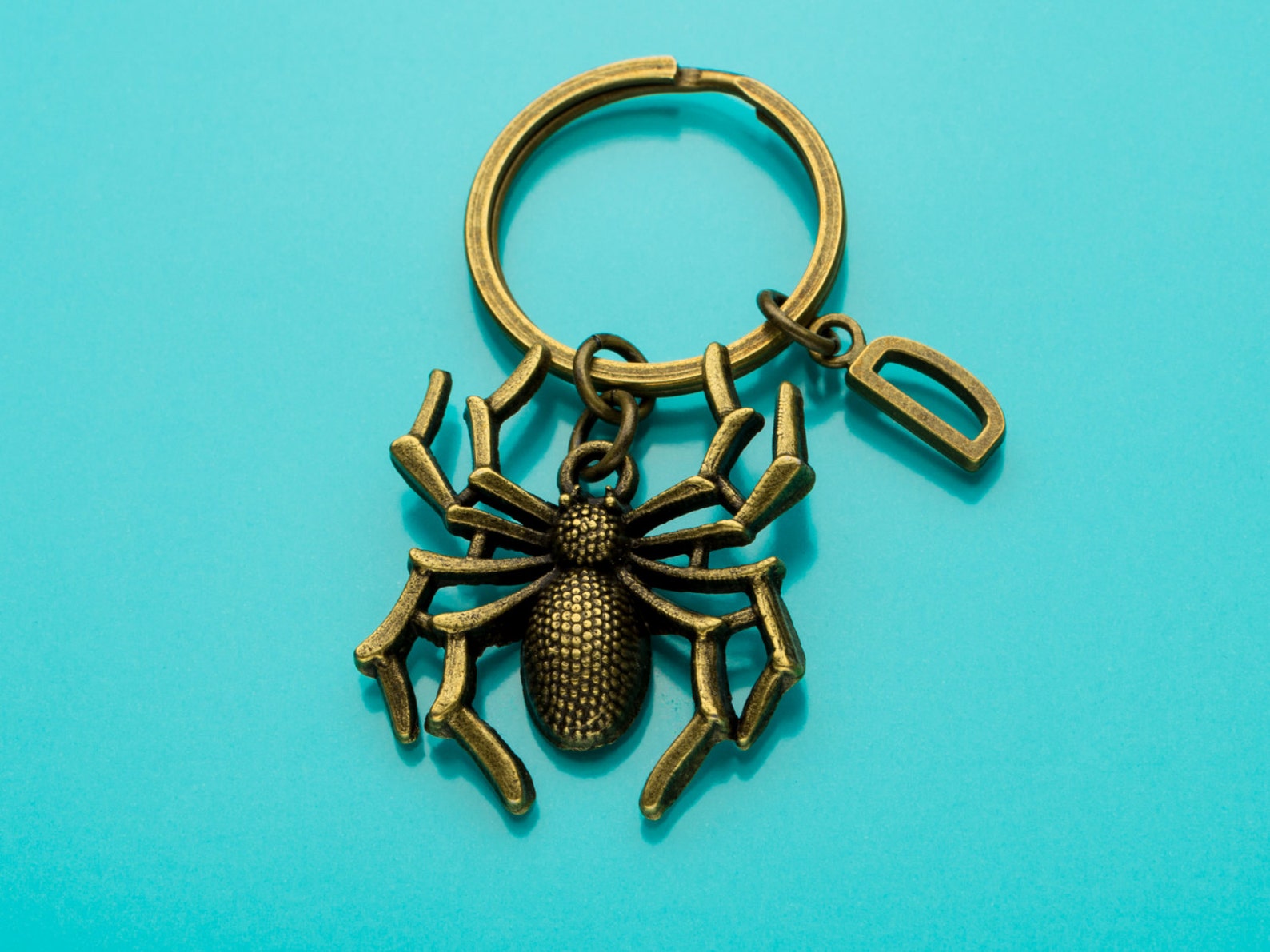 Spider Keychain Bronze Spider Key Ring Insect Charm Initial - Etsy