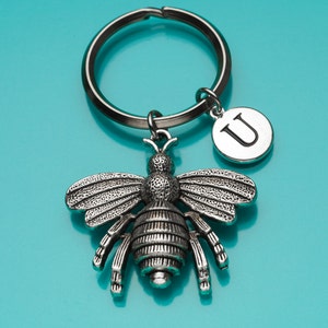 Bee Keychain, Big Bee Key Ring, Bumble Bee Keyring, Initial Keychain ...