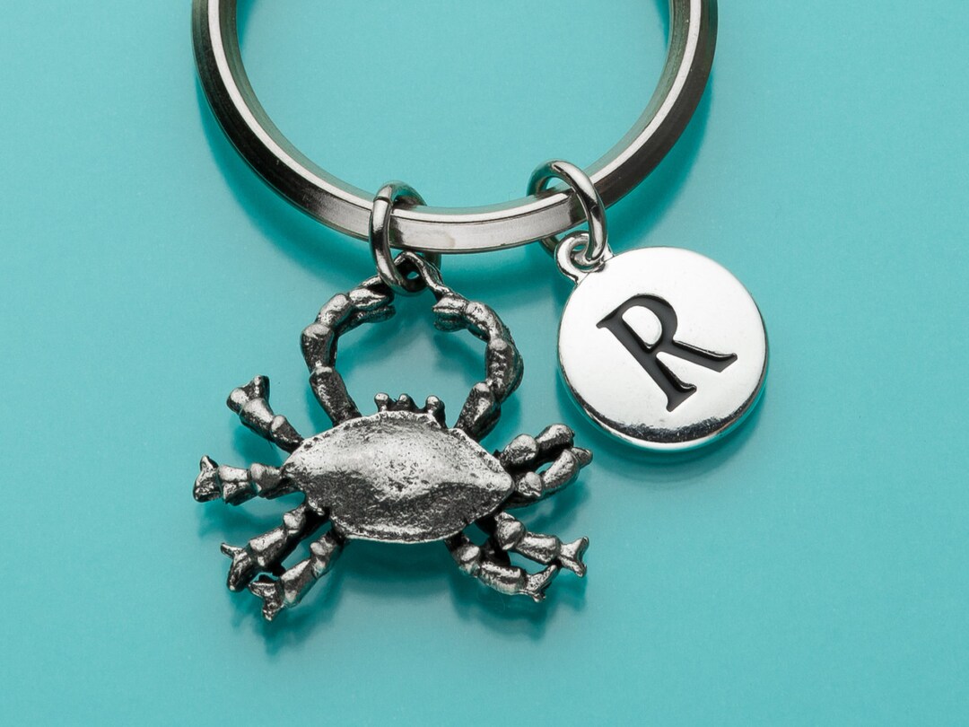 Crab Keychain, Crab Key Ring, Fish Keyring, Sea Creature Charm, Initial ...