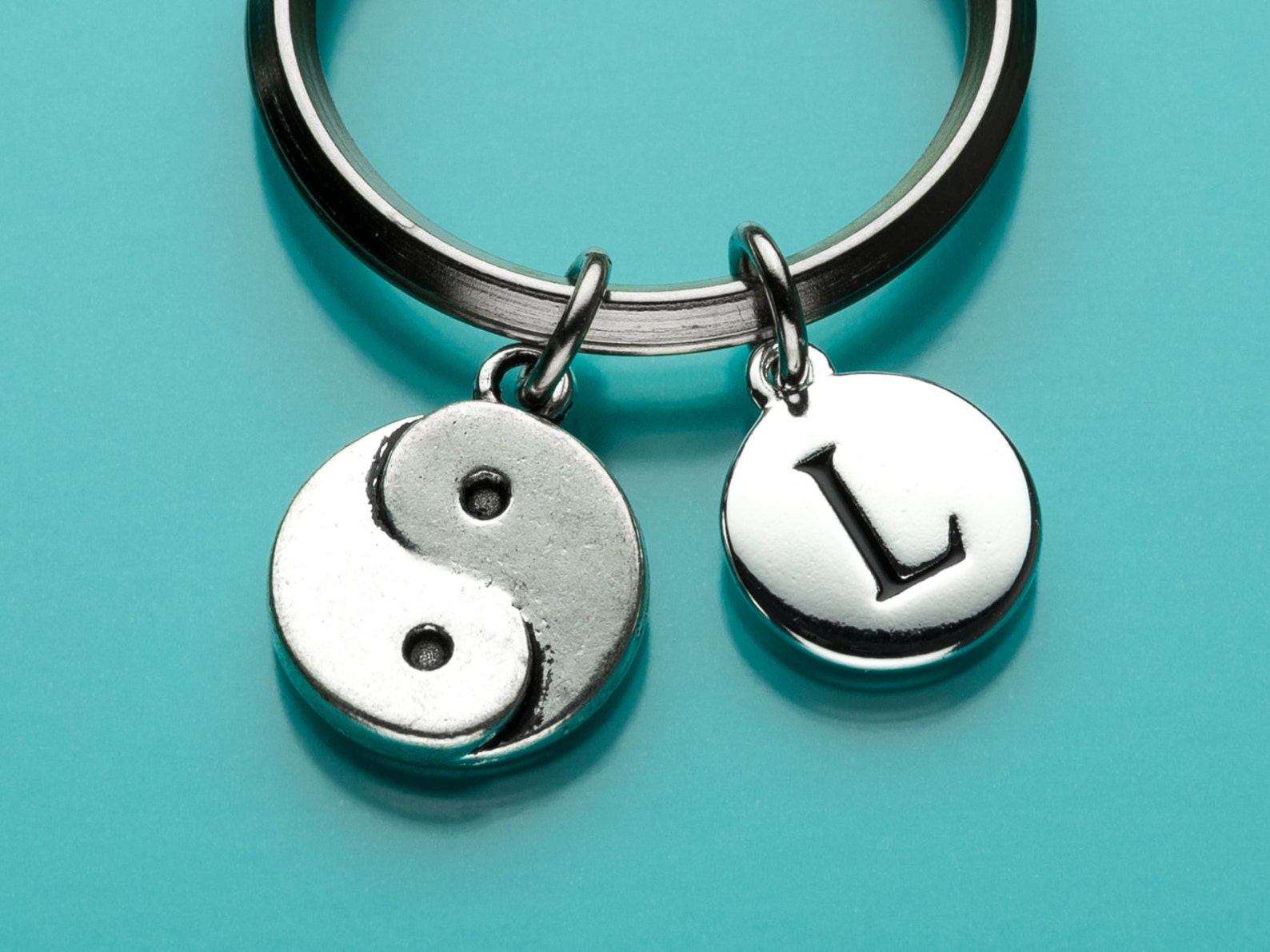 Yin Yang Keychain, Yin Yang Key Ring, Yin Yang Symbol, Initial Keychain ...