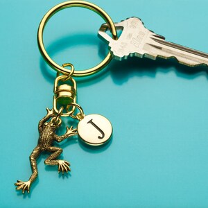 Frog Keychain, Gold Frog Key Ring, Initial Keychain, Animal Charm ...