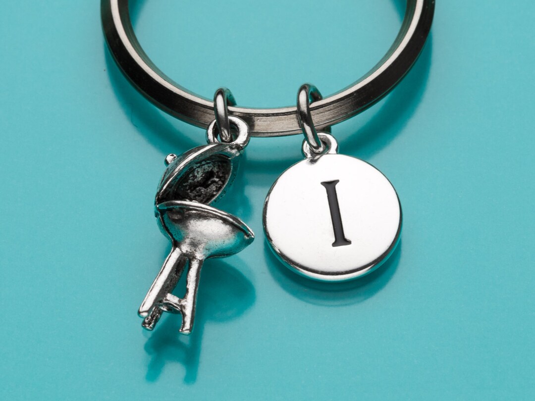 Barbecue Grill Keychain, Barbecue Key Ring, BBQ Charm, Initial Keychain ...
