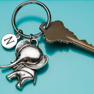 Elephant Keychain, Cute Elephant Key Ring, Jungle Animal Charm, Initial ...