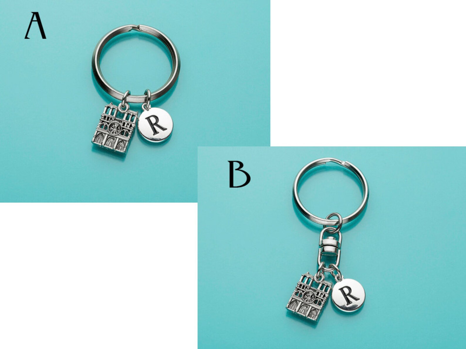 Notre Dame Keychain Notre Dame Key Ring Initial Keychain | Etsy