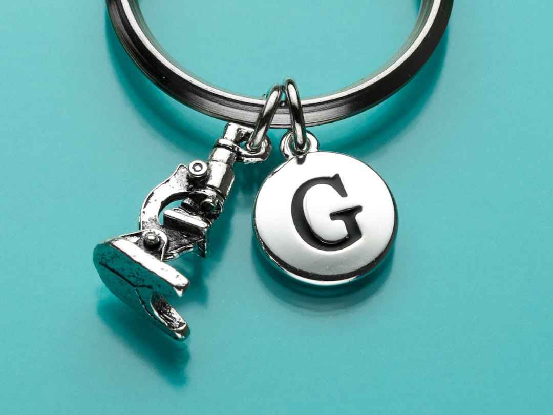 Microscope Keychain, Microscope Key Ring, Science Charm, Initial ...