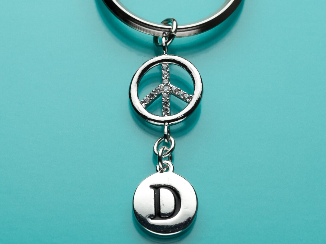 Peace Symbol Keychain, Peace Symbol Key Ring, Initial Keychain ...