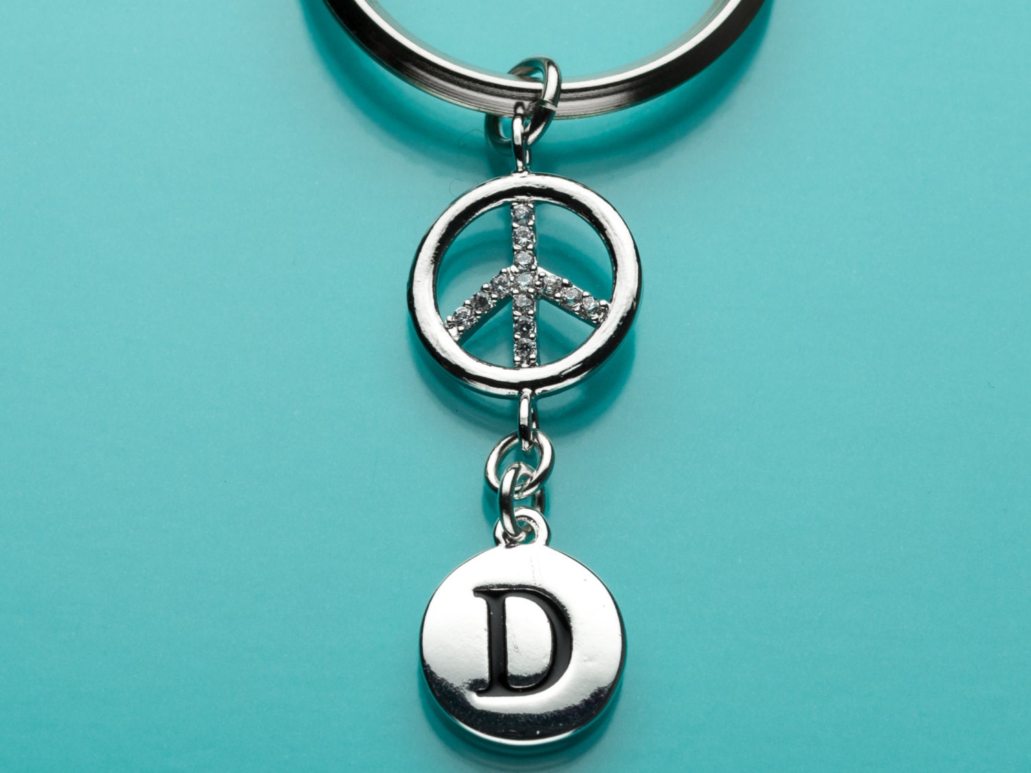 Peace Symbol Keychain, Peace Symbol Key Ring, Initial Keychain ...