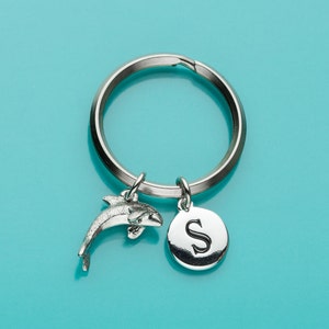 Dolphin Keychain, Dolphin Key Ring, Fish Charm Keyring, Initial ...
