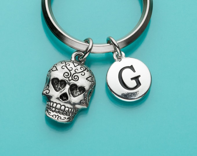 Sugar Skull Keychain Sugar Skull Key Ring Skull With Heart - Etsy