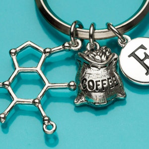 Coffee Bean and Molecule Keychain, Coffee Beans Key Ring, Coffee ...