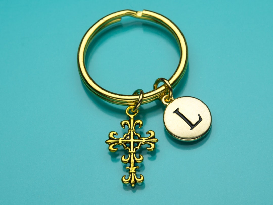 Cross Filigree Keychain, Gold Cross Filigree Key Ring, Religious Symbol ...