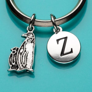 Penguins Keychain, Penguins Key Ring, Bird Charm, Initial Keychain ...