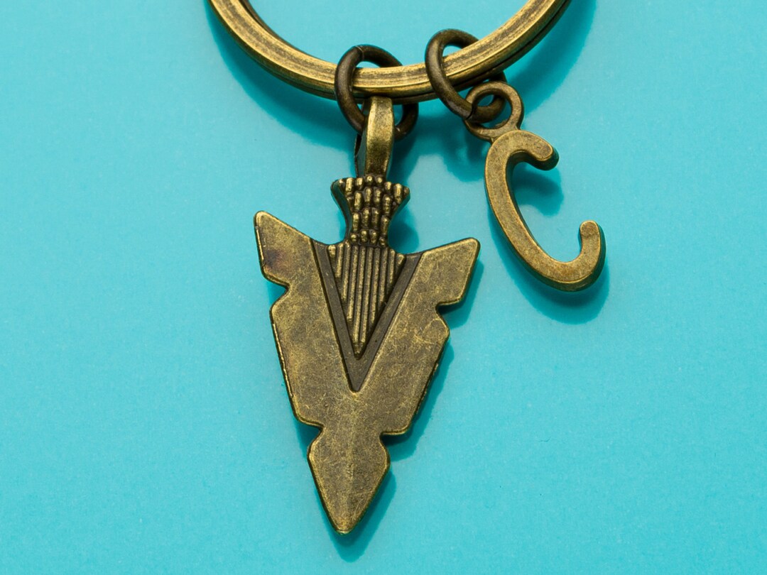 Arrowhead Keychain, Bronze Arrowhead Key Ring, Initial Keychain ...