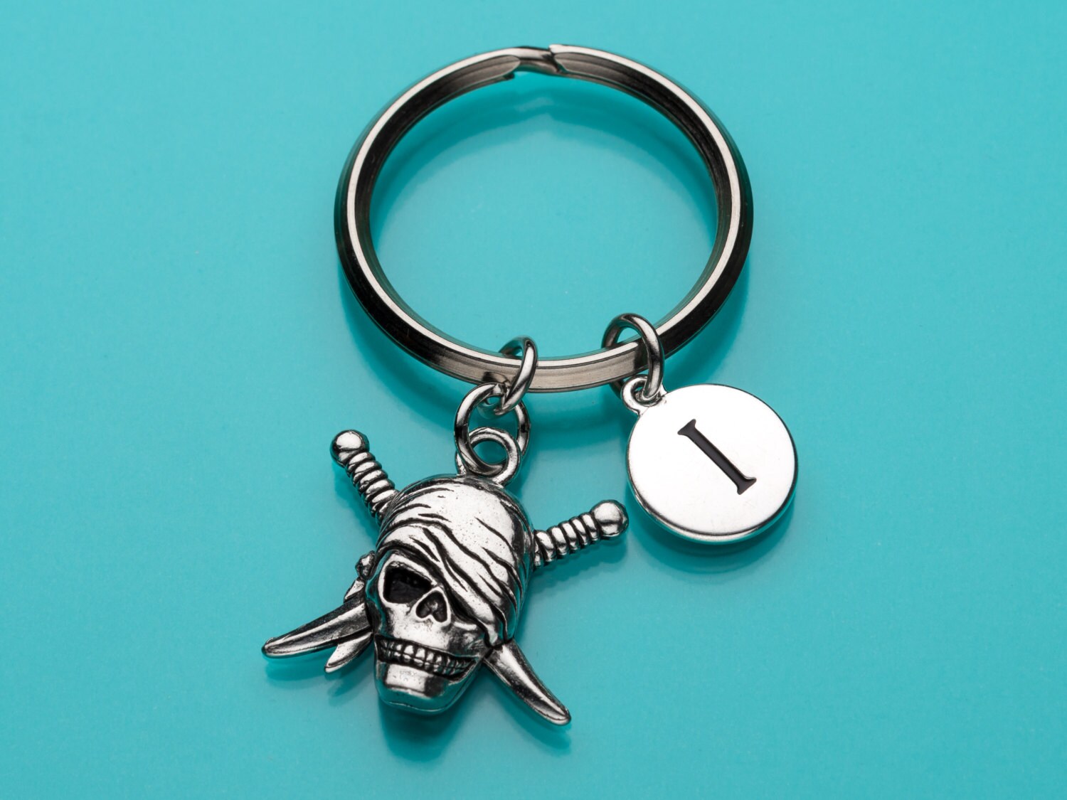 Skull Keychain Skull Key Ring Skull With Swords Initial | Etsy