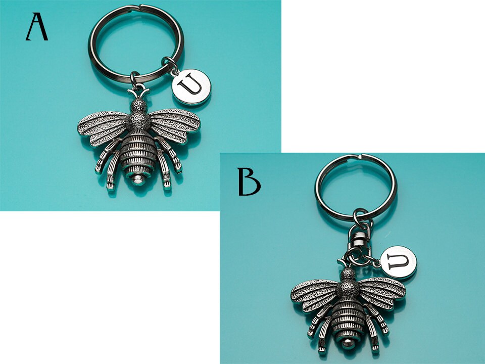 Bee Keychain Big Bee Key Ring Bumble Bee Keyring Initial | Etsy