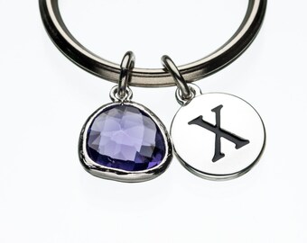 Sapphire Crystal Gem Keychain, Sapphire Crystal Gem Key Ring, Initial ...