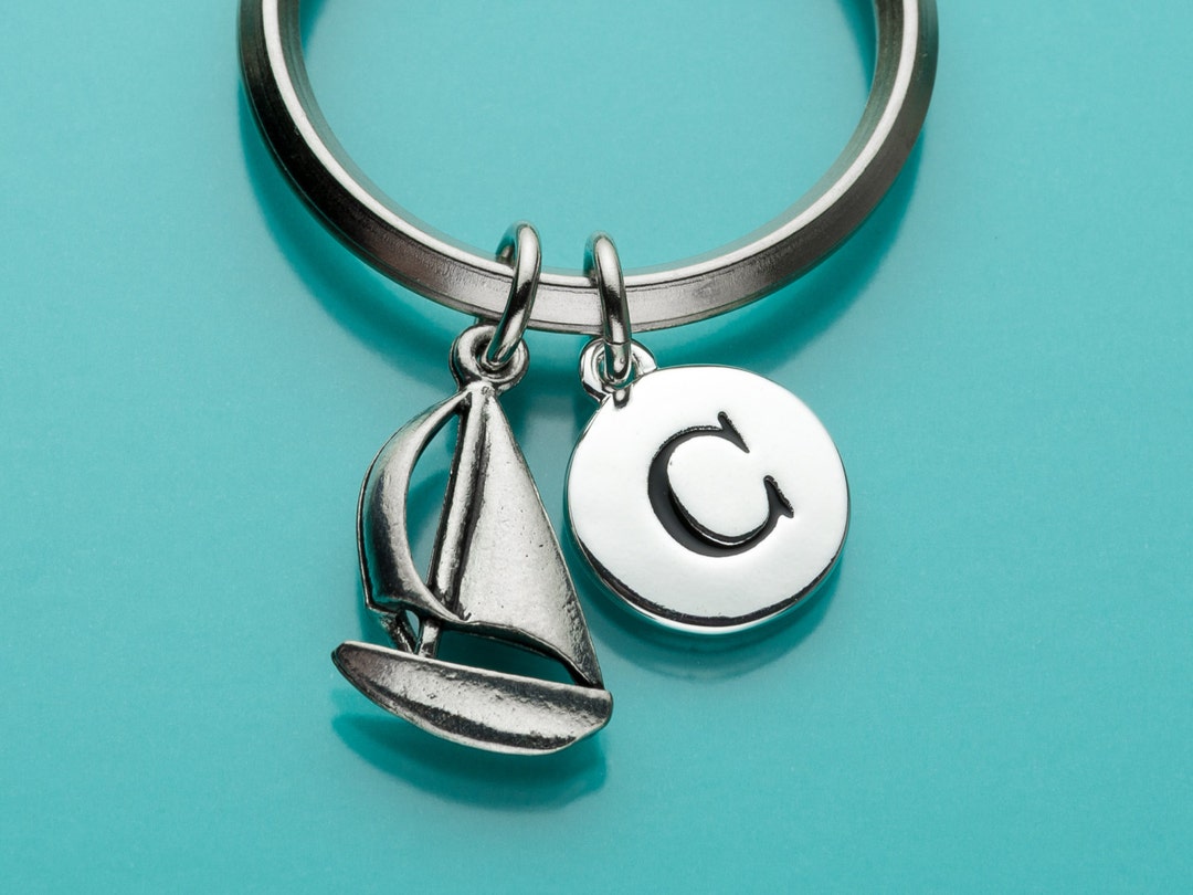 Sailboat Keychain, Sailboat Key Ring, Sailing, Sports, Initial Keychain ...