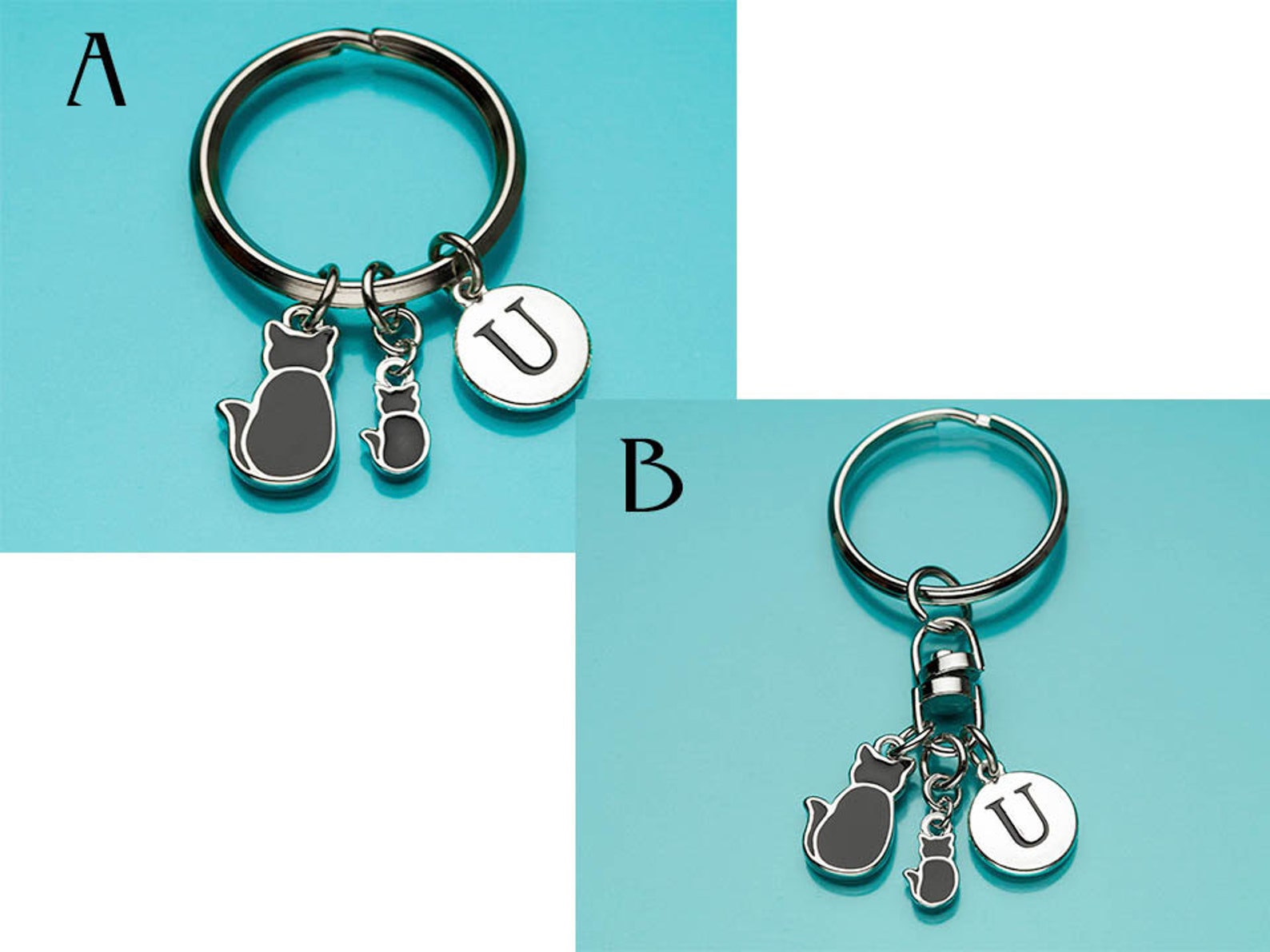 Black Cats Keychain Two Cat Key Ring Black Enamel Cat Backs - Etsy