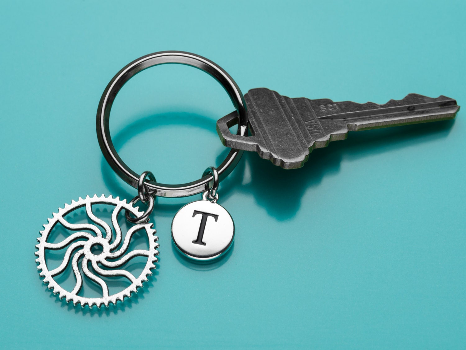 Gear Keychain Gear Key Ring Machine Gear Initial Keychain | Etsy