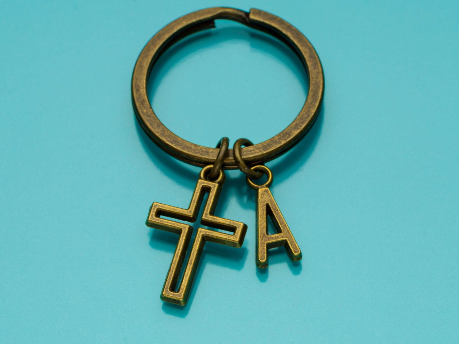 Cross Keychain Bronze Cross Key Ring Outline Cross | Etsy