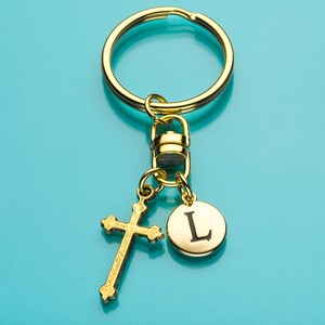 Cross Keychain, Gold Cross Key Ring, Religious Symbol, Initial Keychain ...