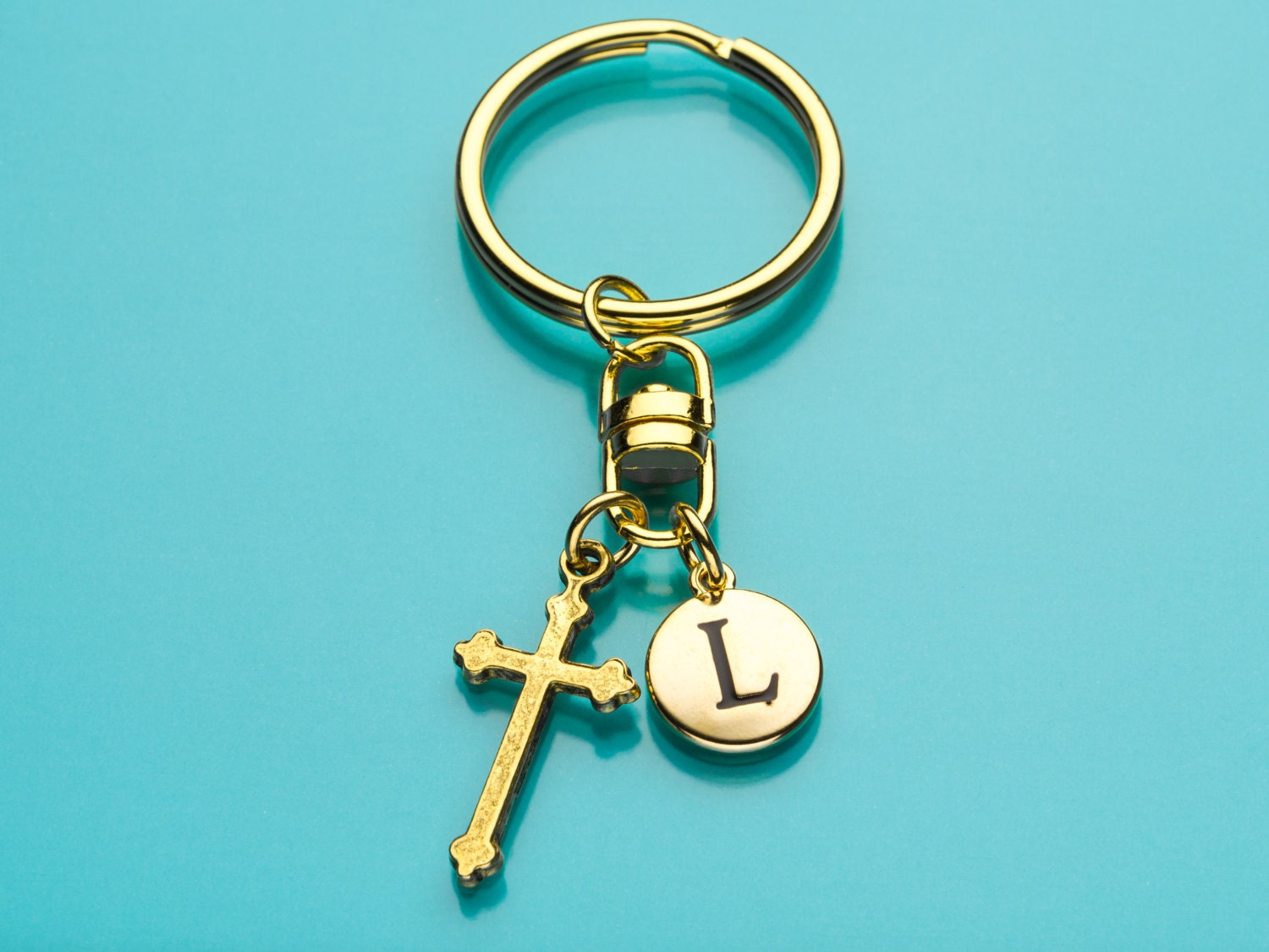 Cross Keychain Gold Cross Key Ring Religious Symbol Initial - Etsy