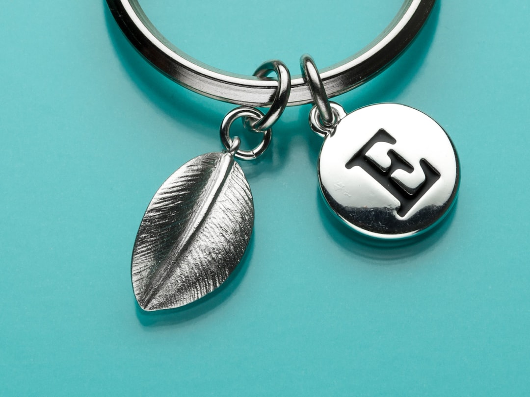 Veined Leaf Keychain, Leaf Key Ring, Initial Keychain, Personalized ...