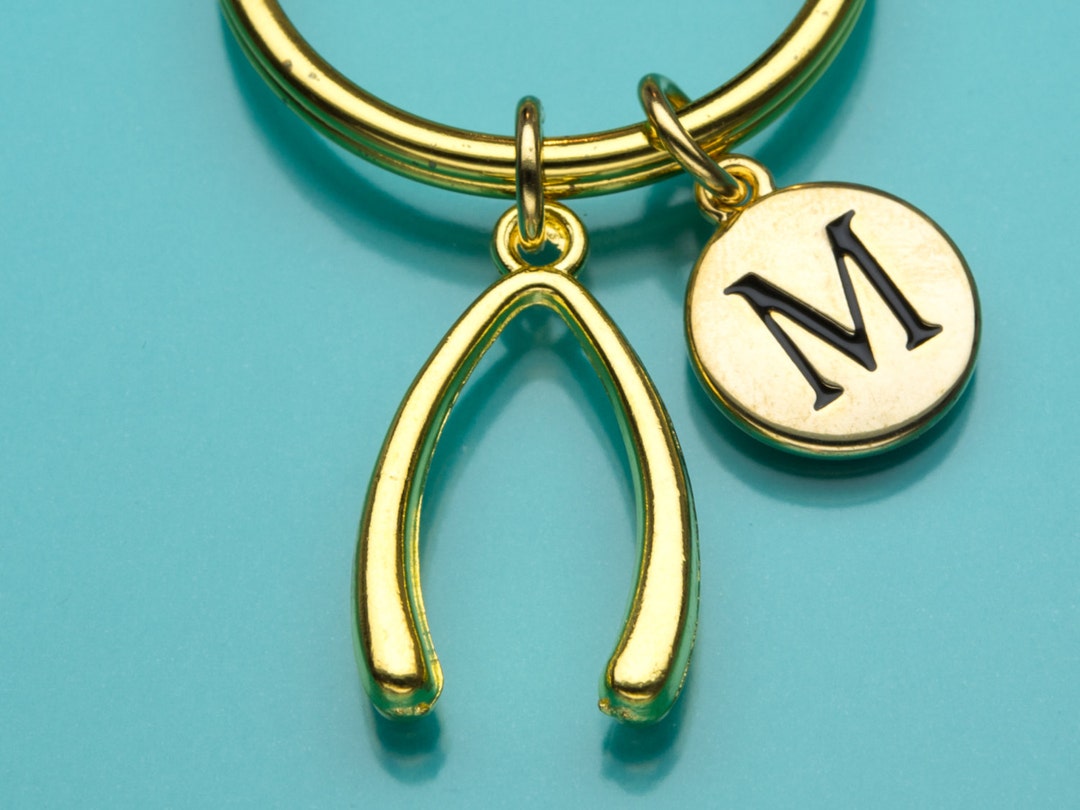 Wishbone Keychain, Gold Wishbone Key Ring, Good Luck Charm, Initial ...