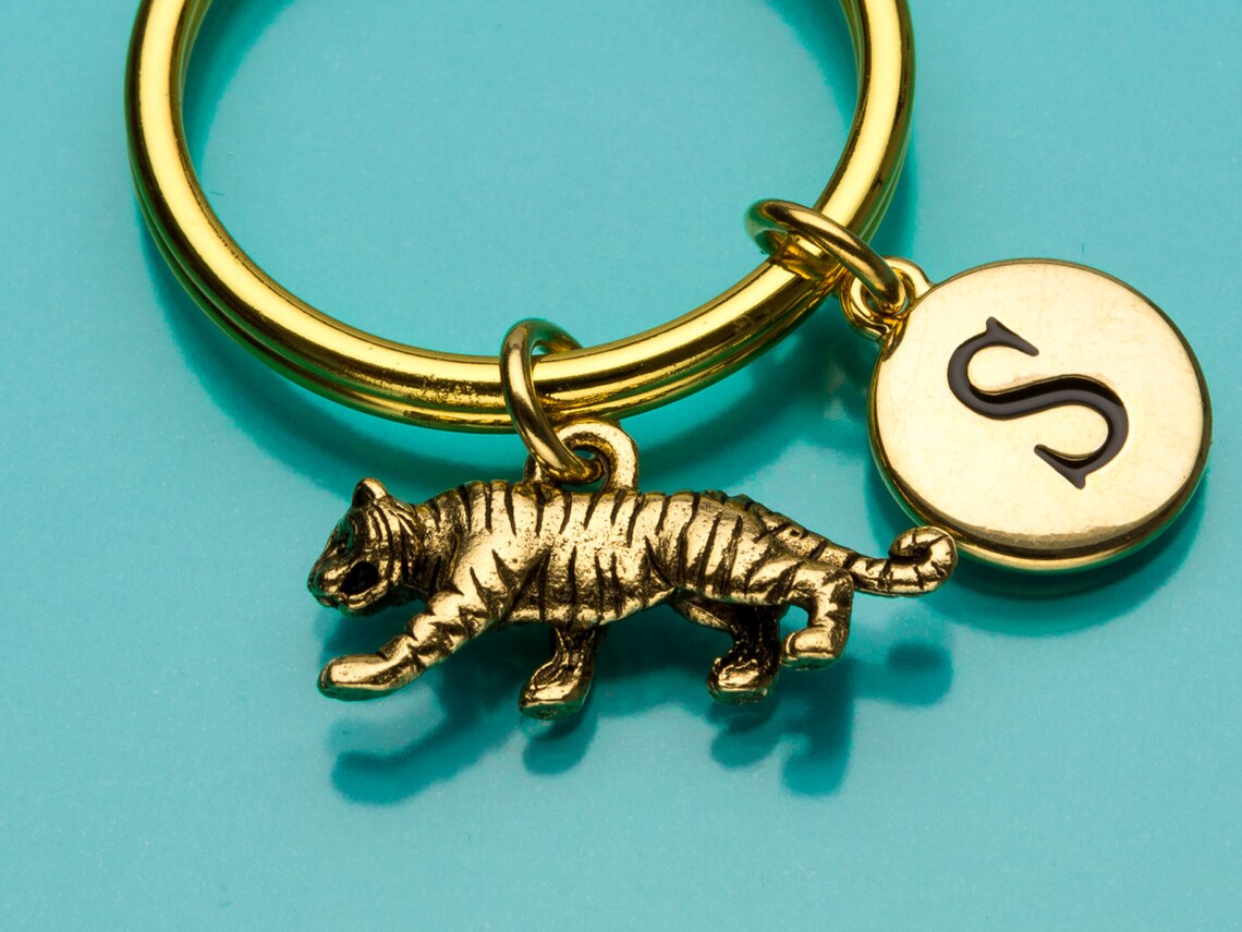 Tiger Keychain Gold Tiger Key Ring Animal Charm Jungle | Etsy
