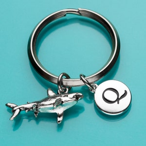 Shark Keychain, Shark Key Ring, Sea Creature, Big White Shark, Initial ...