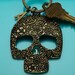Sugar Skull Keychain, Huge Bronze Sugar Skull Key Ring, Giant Flower ...