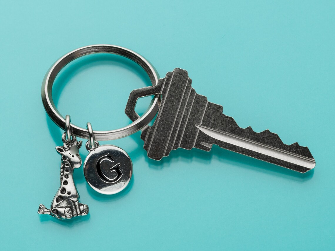 Giraffe Keychain Cute Giraffe Key Ring Animal Charm Initial - Etsy