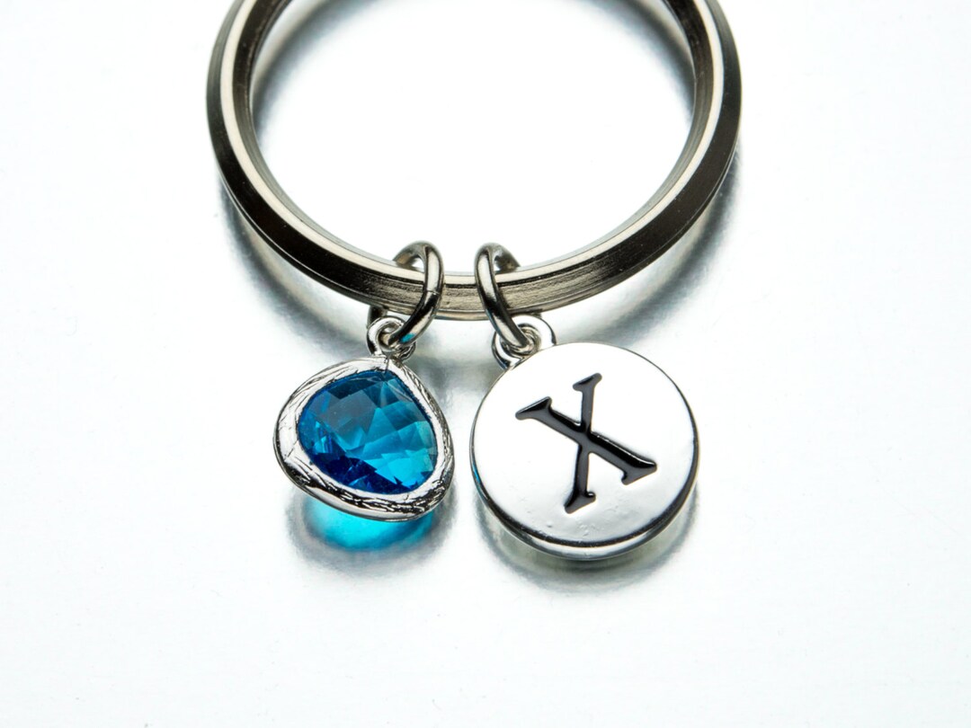Blue Tiny Crystal Keychain, Capri Blue Tiny Crystal Gem Key Ring, Blue ...
