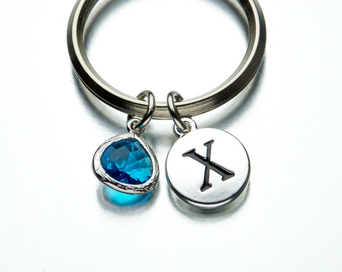 Blue Tiny Crystal Keychain, Capri Blue Tiny Crystal Gem Key Ring, Blue ...