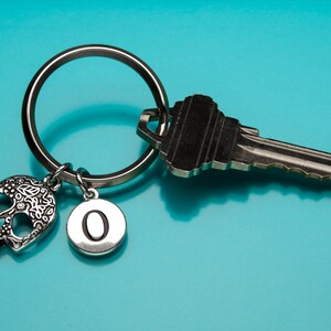Sugar Skull Keychain, Sugar Skull Key Ring, Flower Skull, Initial ...