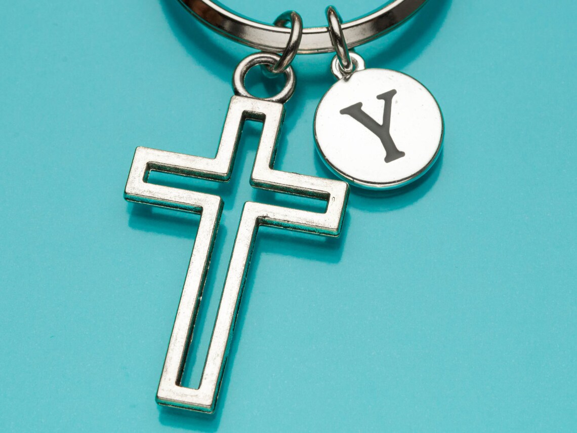 Cross Keychain Outline Cross Key Ring Religious Symbol | Etsy
