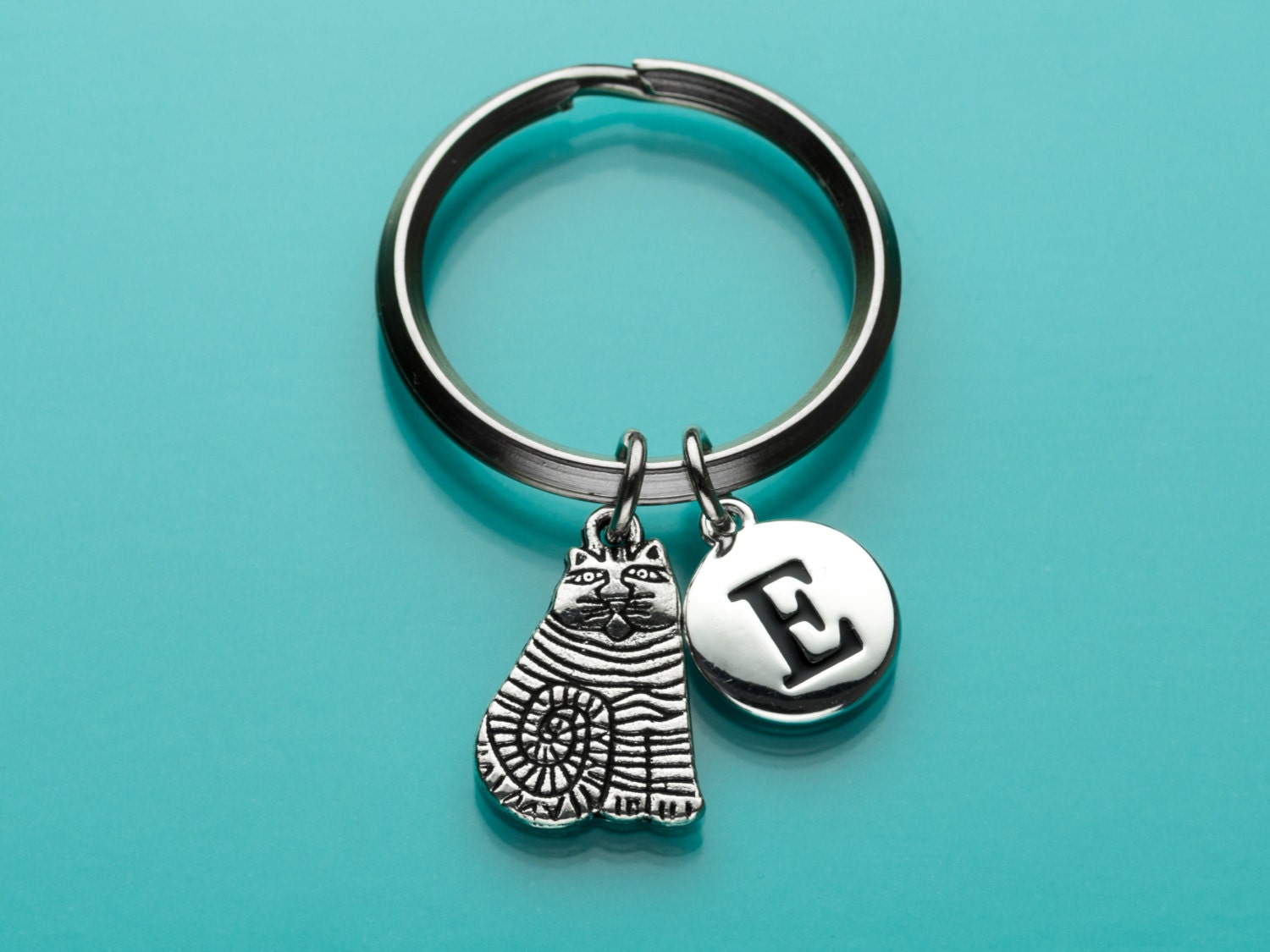 Fat Cat Keychain Fat Cat Key Ring Initial Keychain - Etsy