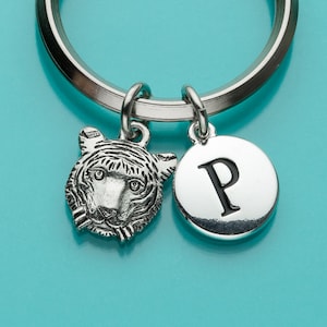 Tiger Head Keychain, Tiger Head Key Ring, Jungle Animal, Initial ...