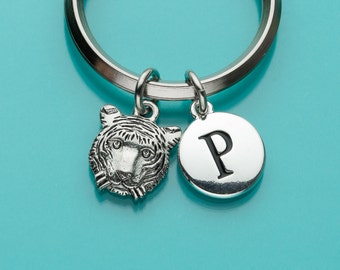 Tiger Keychain Tiger Key Ring Jungle Animal Charm Initial - Etsy