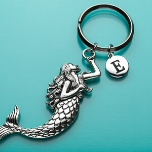 Huge Mermaid Keychain, Mermaid Key Ring, Sea Creature, Initial Keychain ...